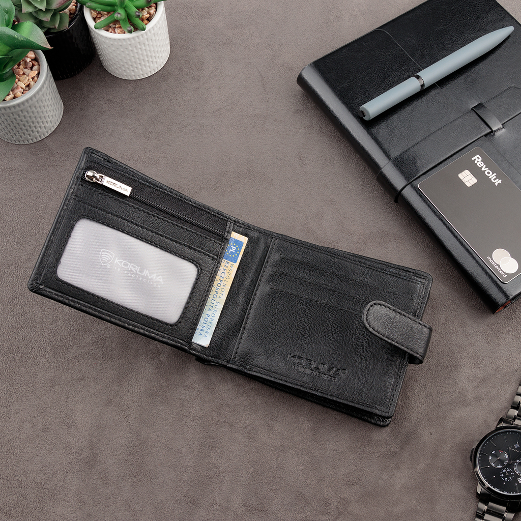 4 Card RFID Mens Wallet with Zipped Note Section | Koruma Id Protection